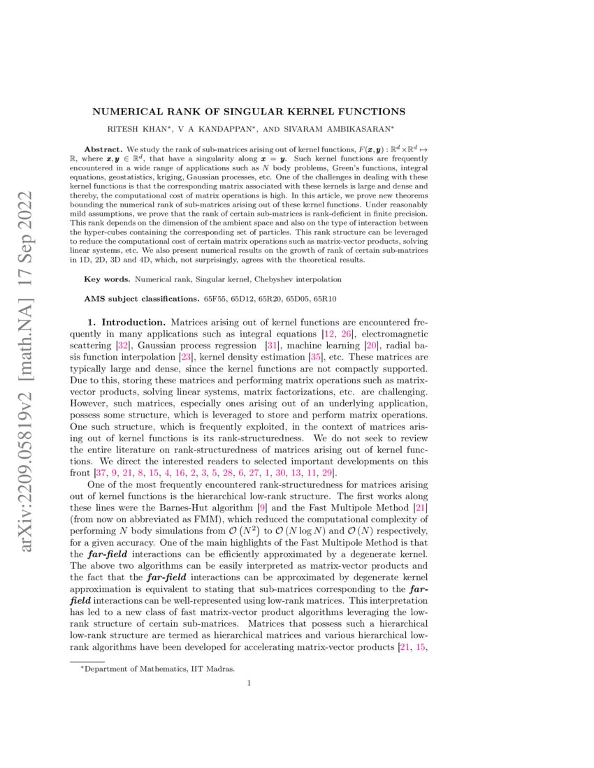 Numerical Rank Of Singular Kernel Functions Deepai