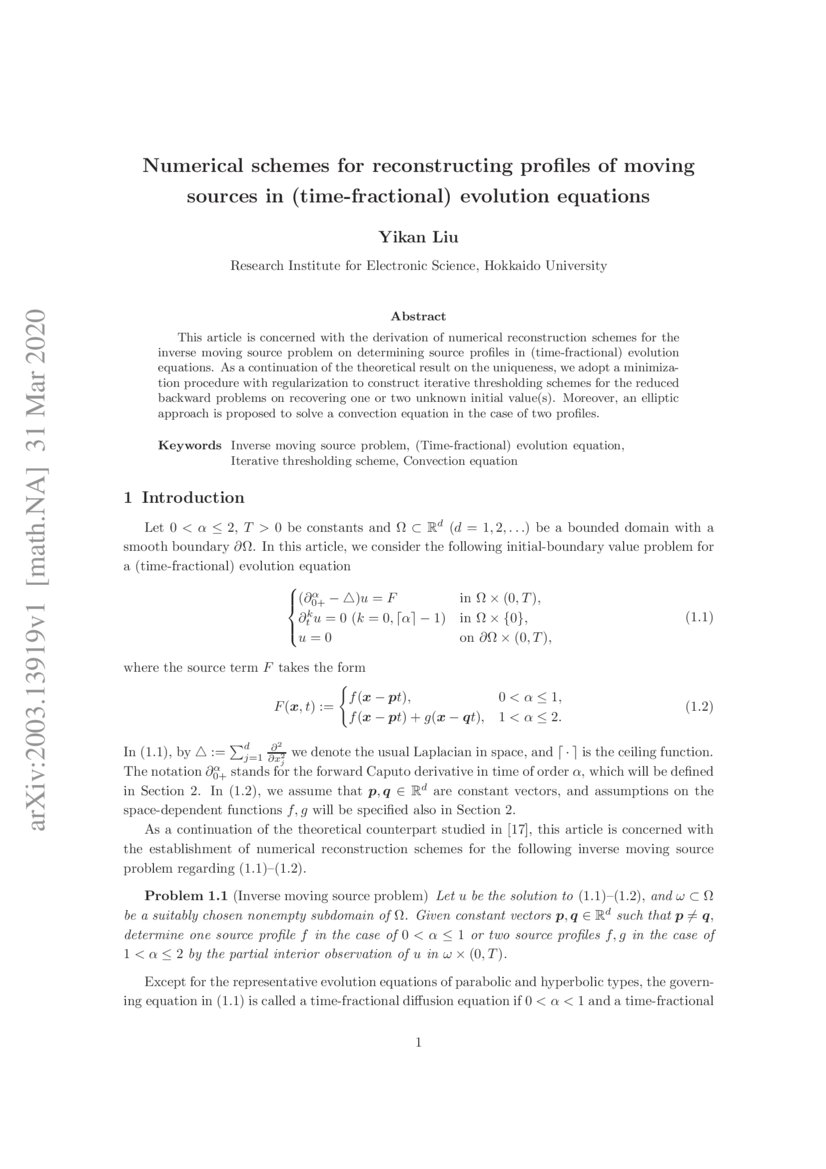 Numerical Schemes For Reconstructing Profiles Of Moving Sources In
