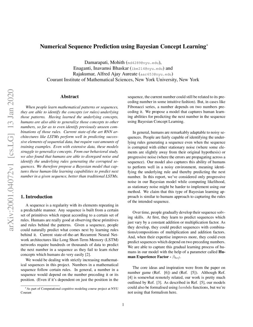 Numerical Sequence Prediction using Bayesian Concept Learning | DeepAI