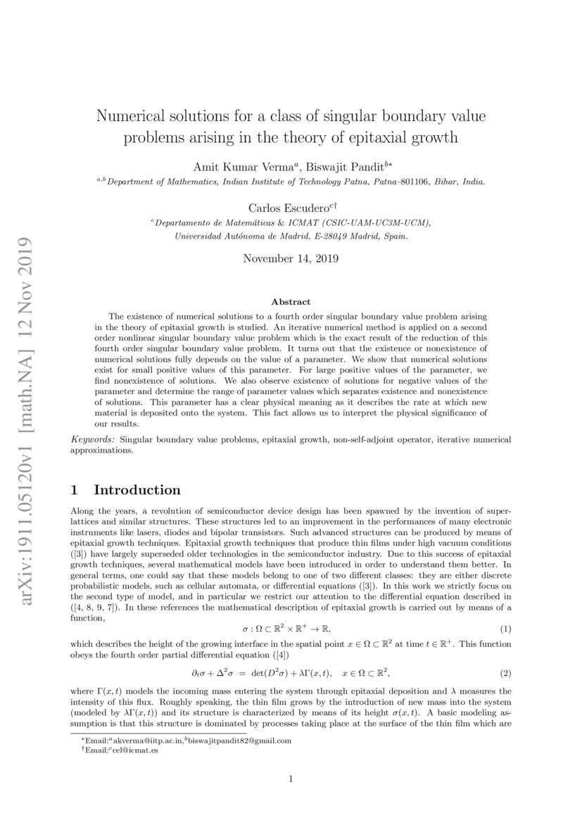Numerical solutions for a class of singular boundary value problems arising in the theory of ...