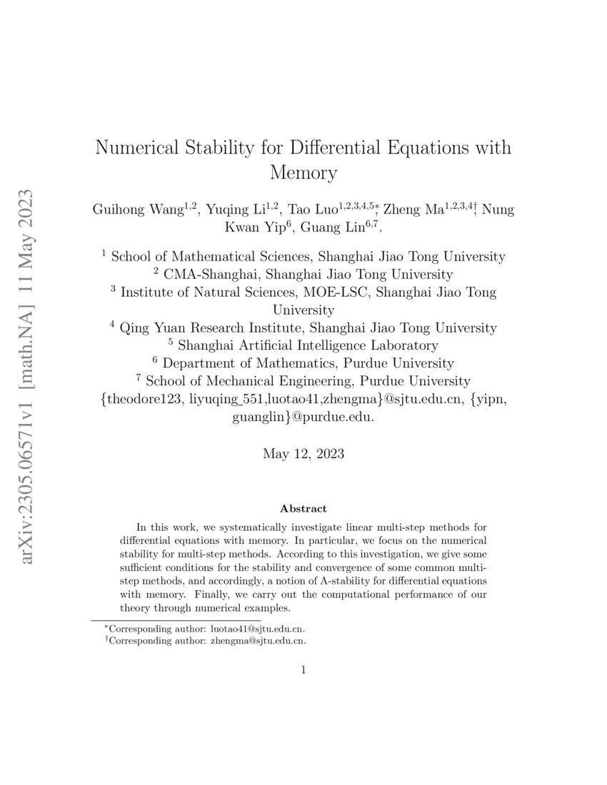 Numerical Stability for Differential Equations with Memory | DeepAI Numerical Stability for Differential Equations with Memory | DeepAI