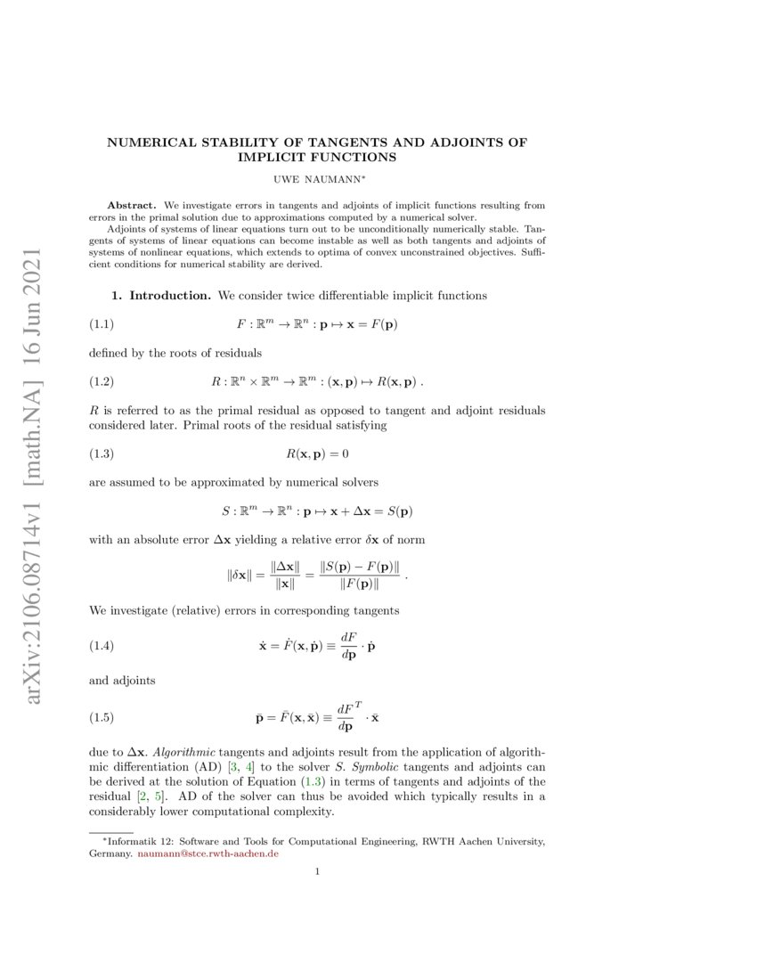 Numerical Stability of Tangents and Adjoints of Implicit Functions | DeepAI