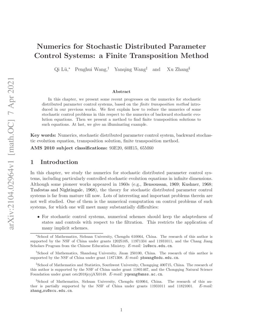 Numerics For Stochastic Distributed Parameter Control Systems A Finite 4128