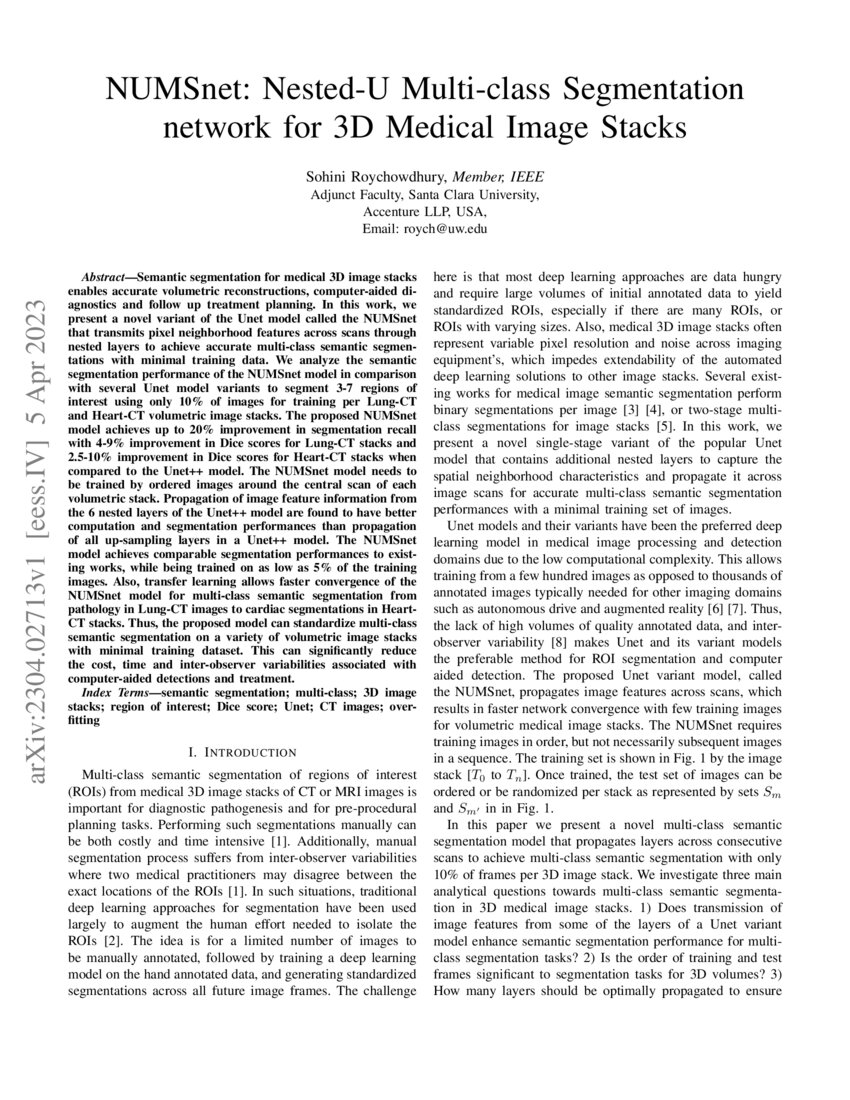 Numsnet Nested U Multi Class Segmentation Network For 3d Medical Image