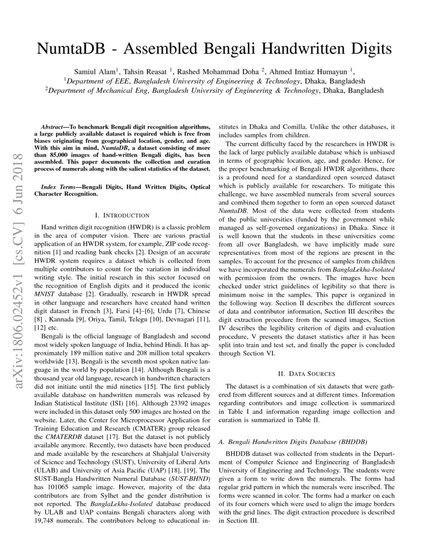 NumtaDB - Assembled Bengali Handwritten Digits | DeepAI