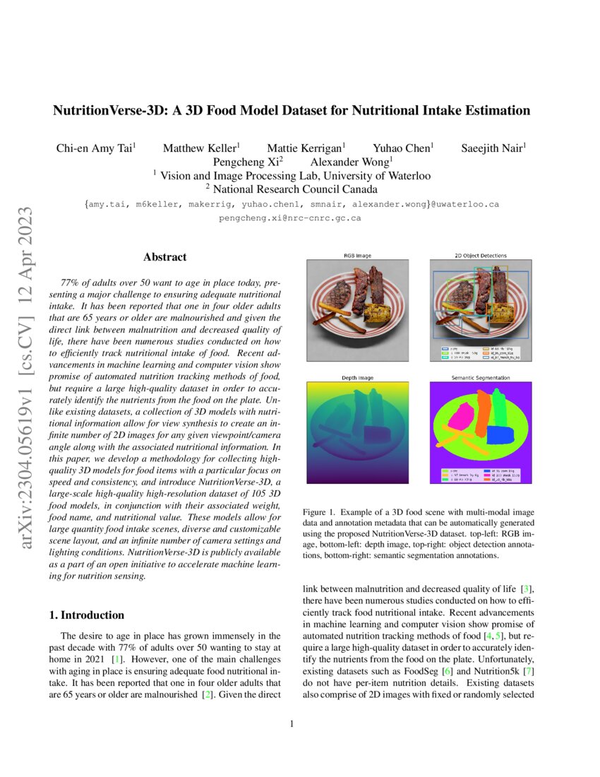 NutritionVerse-3D: A 3D Food Model Dataset for Nutritional Intake Estimation | DeepAI