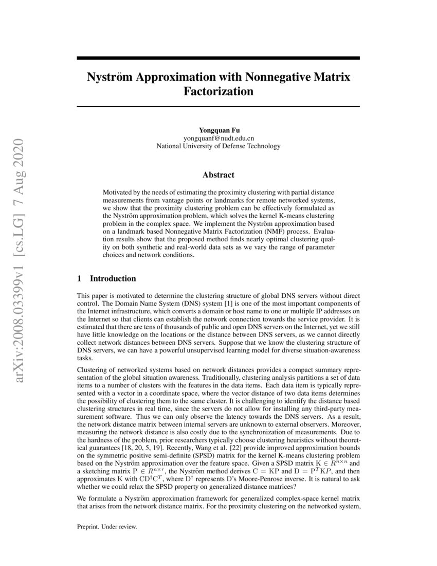 Nyström Approximation With Nonnegative Matrix Factorization Deepai
