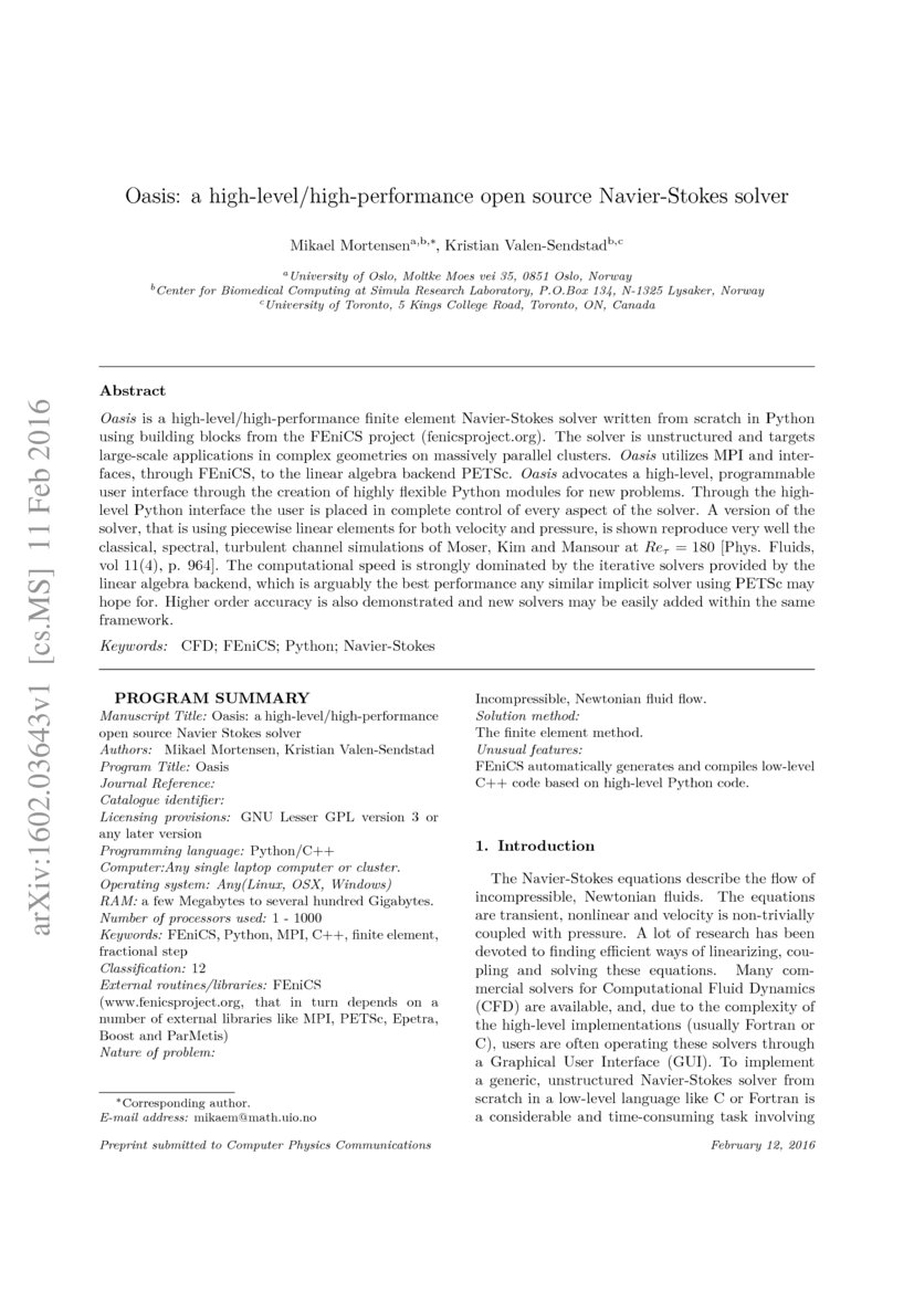 Oasis: a high-level/high-performance open source Navier-Stokes solver ...