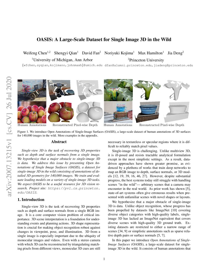 OASIS: A Large-Scale Dataset for Single Image 3D in the Wild | DeepAI