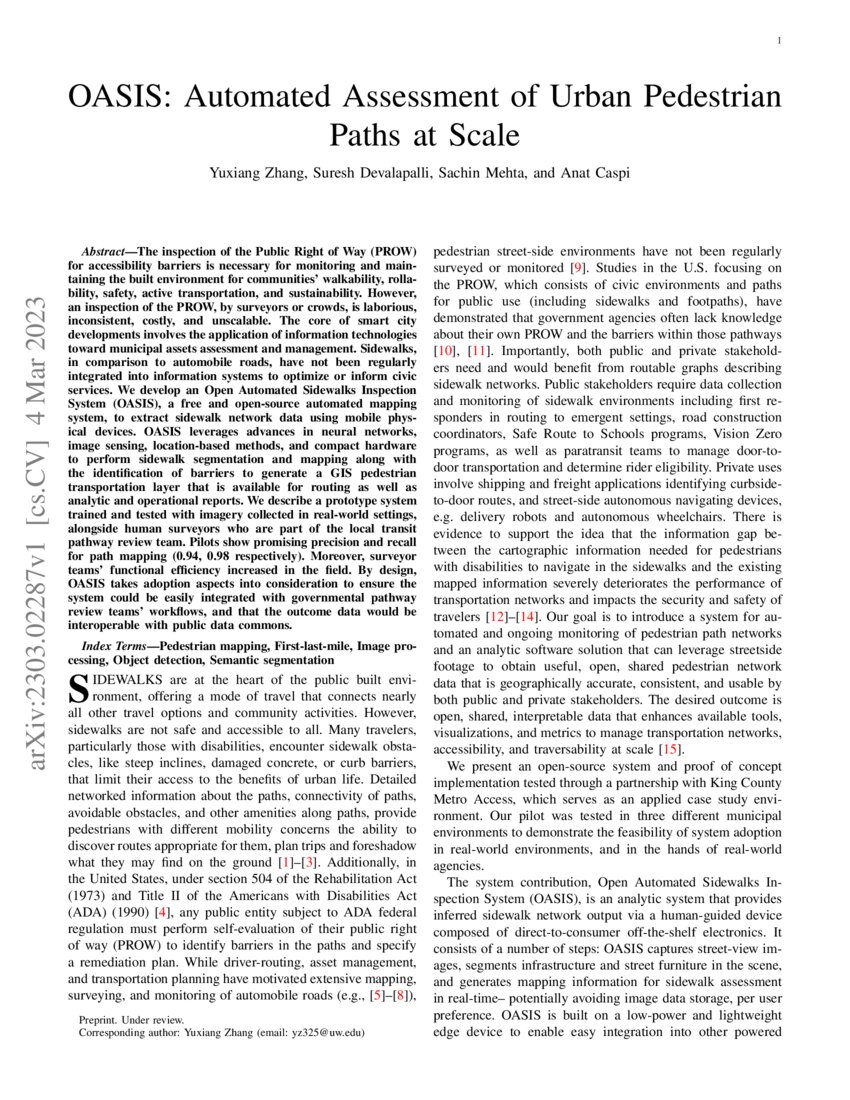 OASIS: Automated Assessment of Urban Pedestrian Paths at Scale | DeepAI