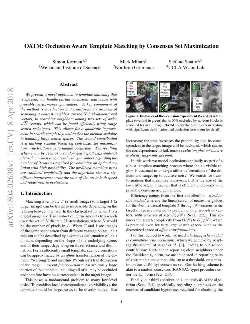 OATM: Occlusion Aware Template Matching by Consensus Set Maximization ...