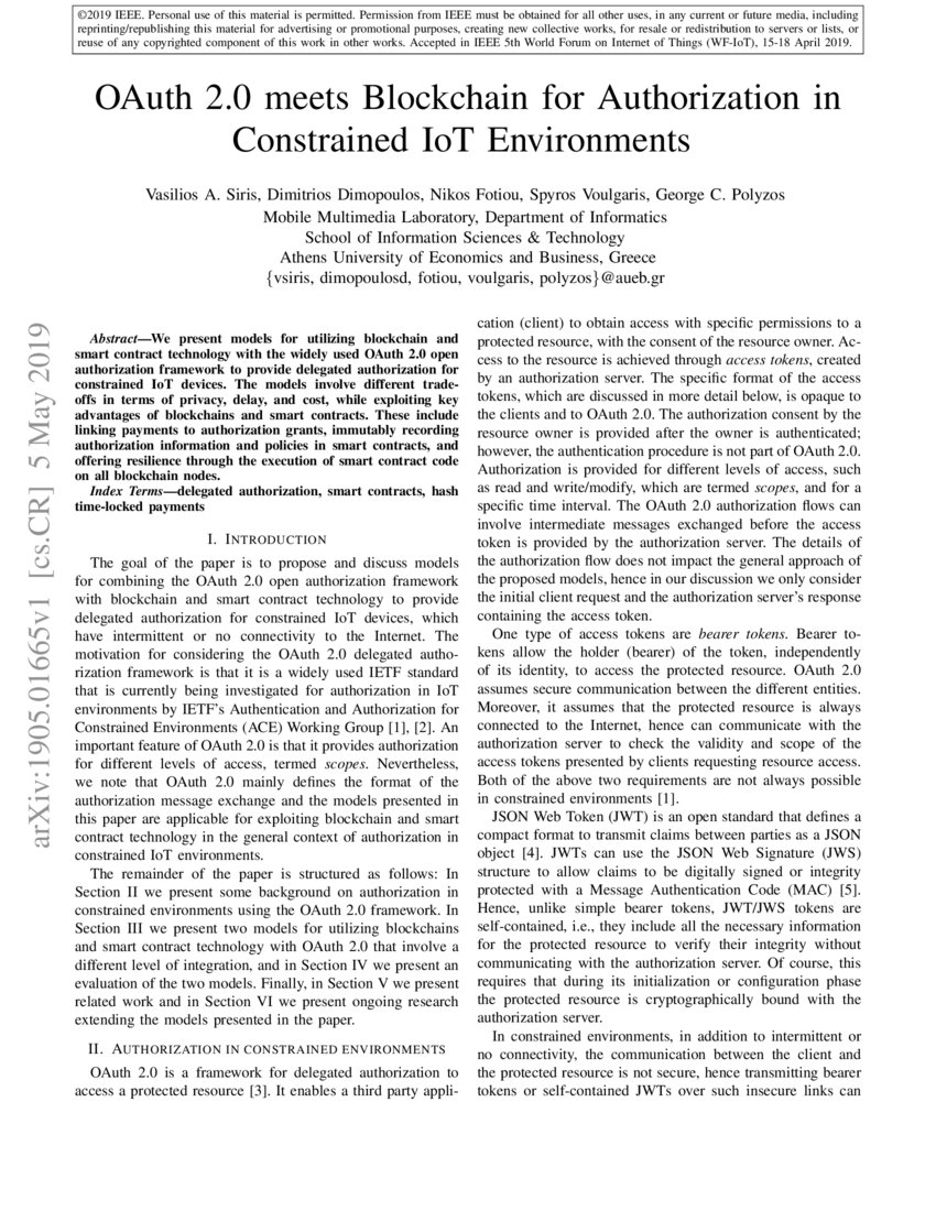 Oauth 2 0 Meets Blockchain For Authorization In Constrained Iot Environments Deepai