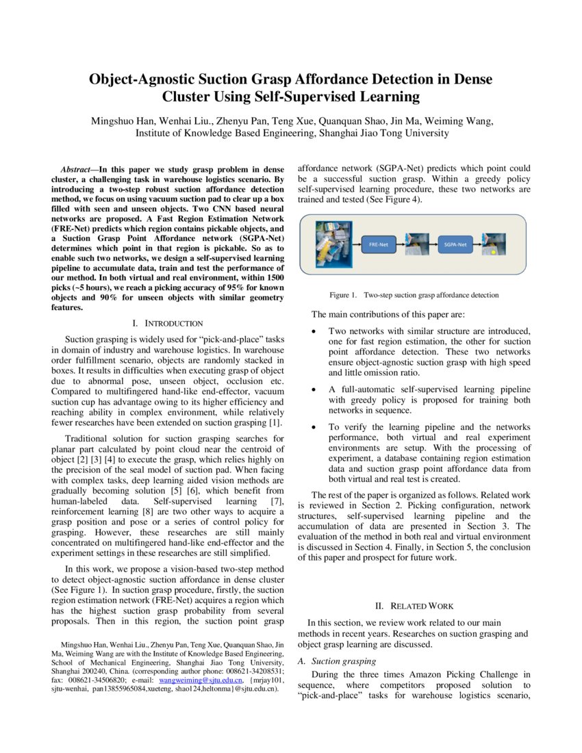 Object Agnostic Suction Grasp Affordance Detection In Dense Cluster Using Self Supervised