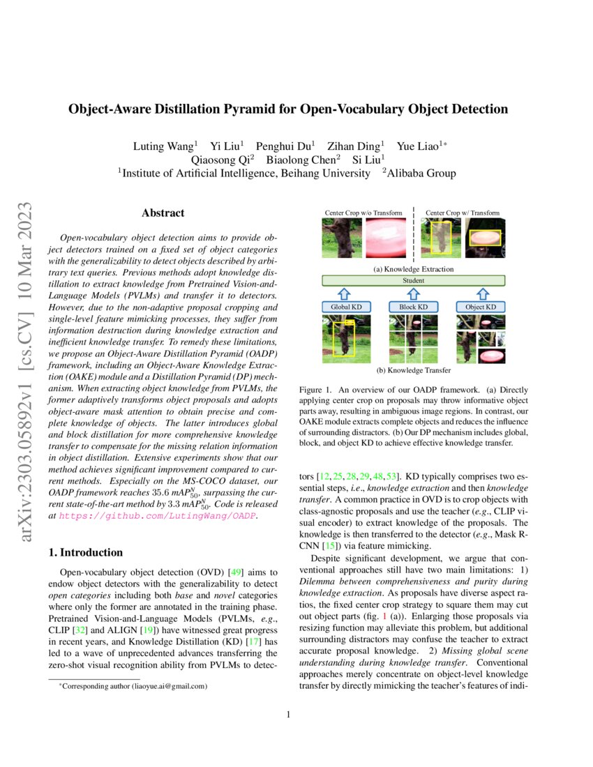 Object Aware Distillation Pyramid For Open Vocabulary Object Detection Deepai