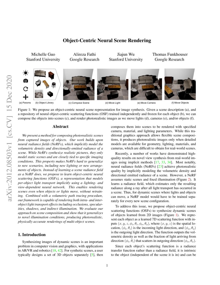 Object Centric Neural Scene Rendering Deepai