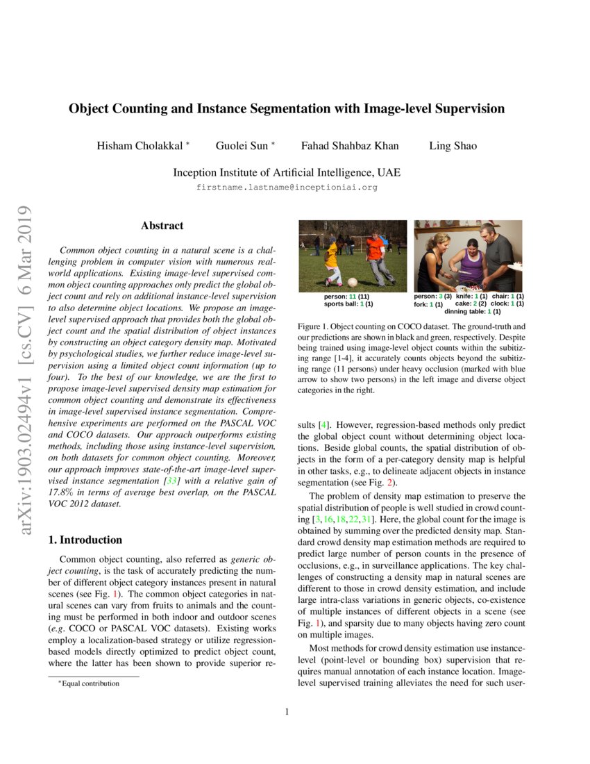 Object Counting And Instance Segmentation With Image Level Supervision