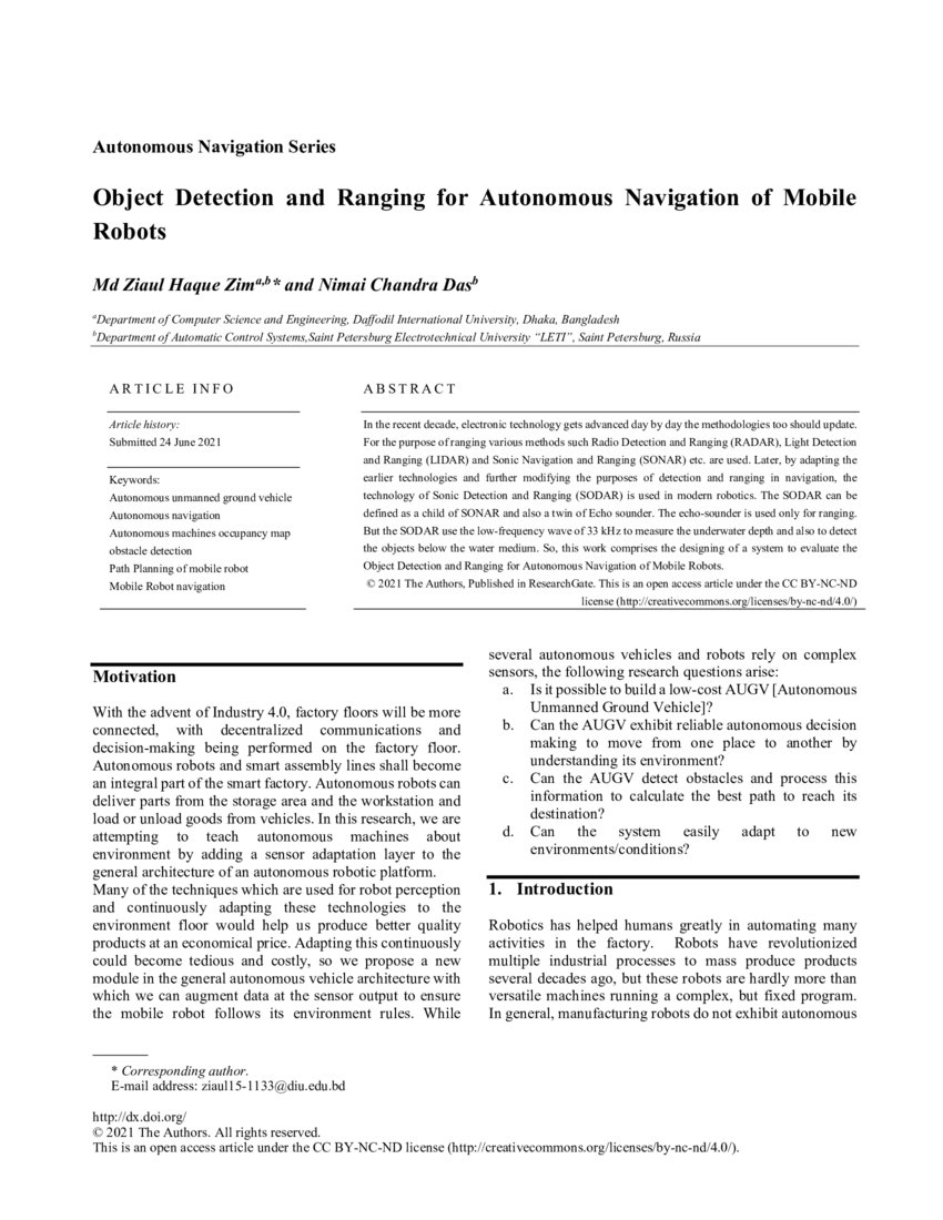 Object Detection And Ranging For Autonomous Navigation Of Mobile Robots 6979