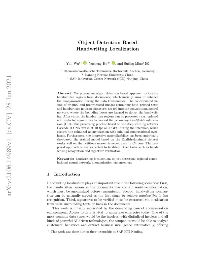 Object Detection Based Handwriting Localization Deepai