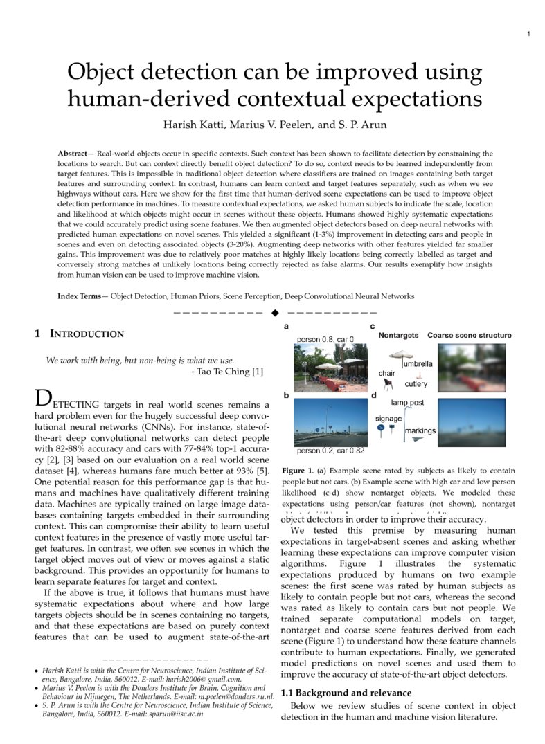 Object Detection Can Be Improved Using Human Derived Contextual