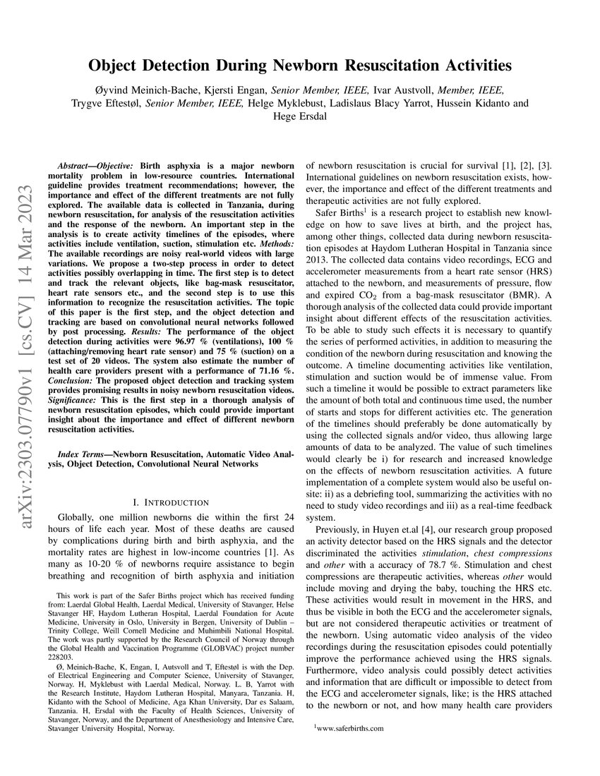 Object Detection During Newborn Resuscitation Activities Deepai