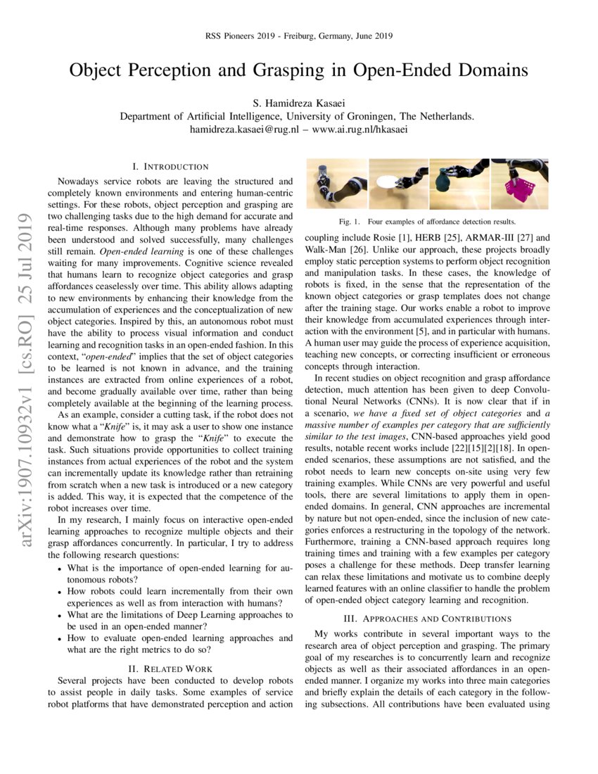 Object Perception and Grasping in Open-Ended Domains | DeepAI