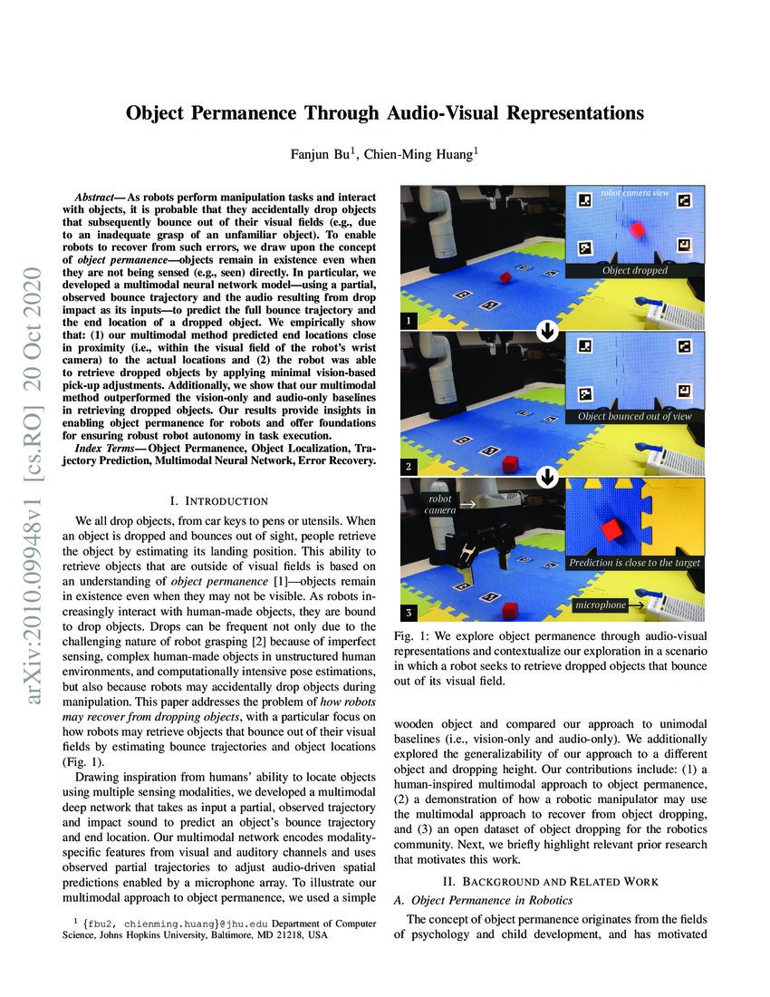 Object Permanence Through Audio-Visual Representations | DeepAI