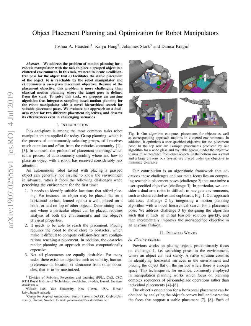 Object Placement Planning and Optimization for Robot Manipulators | DeepAI