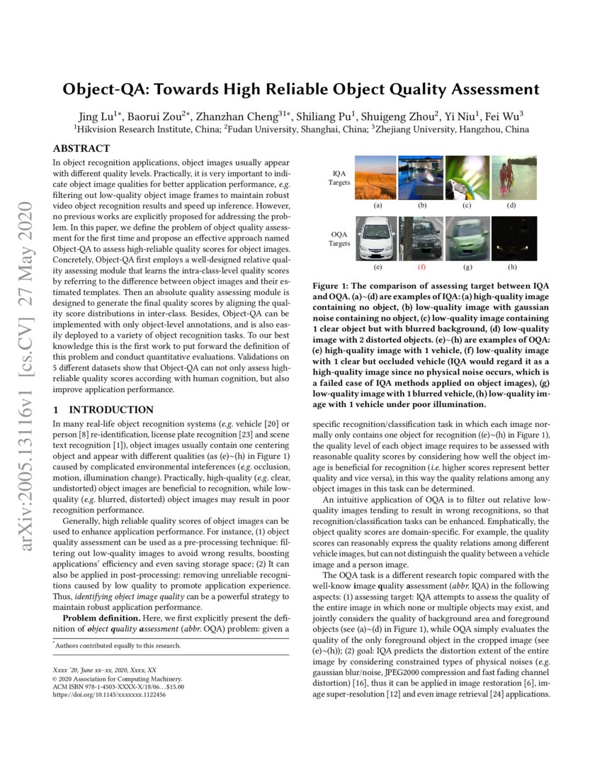 Object Qa Towards High Reliable Object Quality Assessment Deepai