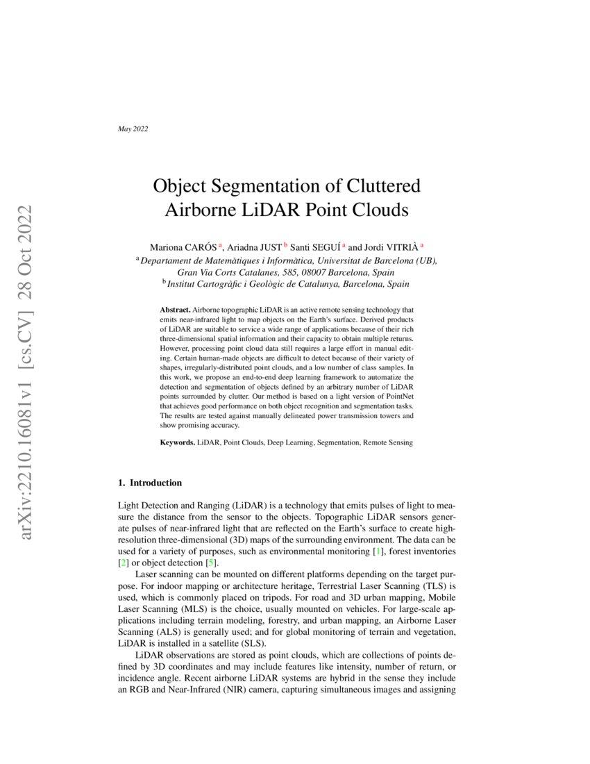Object Segmentation Of Cluttered Airborne Lidar Point Clouds Deepai