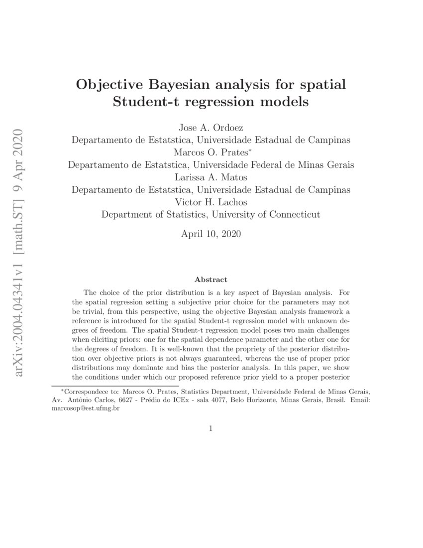 Objective Bayesian analysis for spatial Student-t regression models | DeepAI
