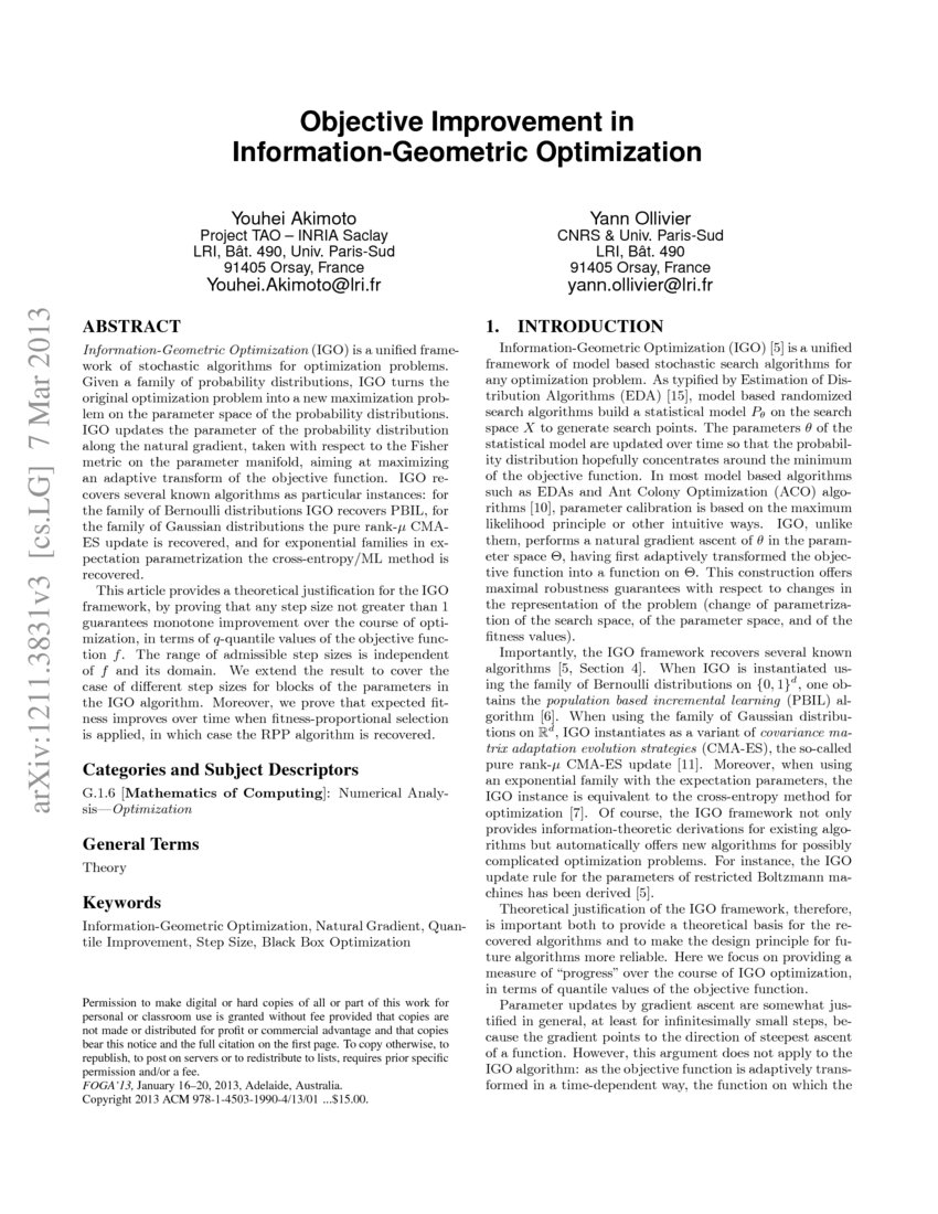 Objective Improvement in Information-Geometric Optimization | DeepAI