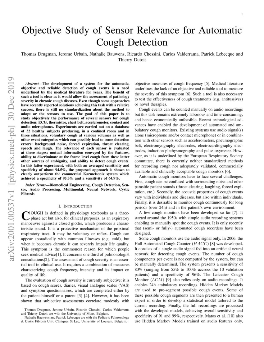 Objective Study of Sensor Relevance for Automatic Cough Detection | DeepAI