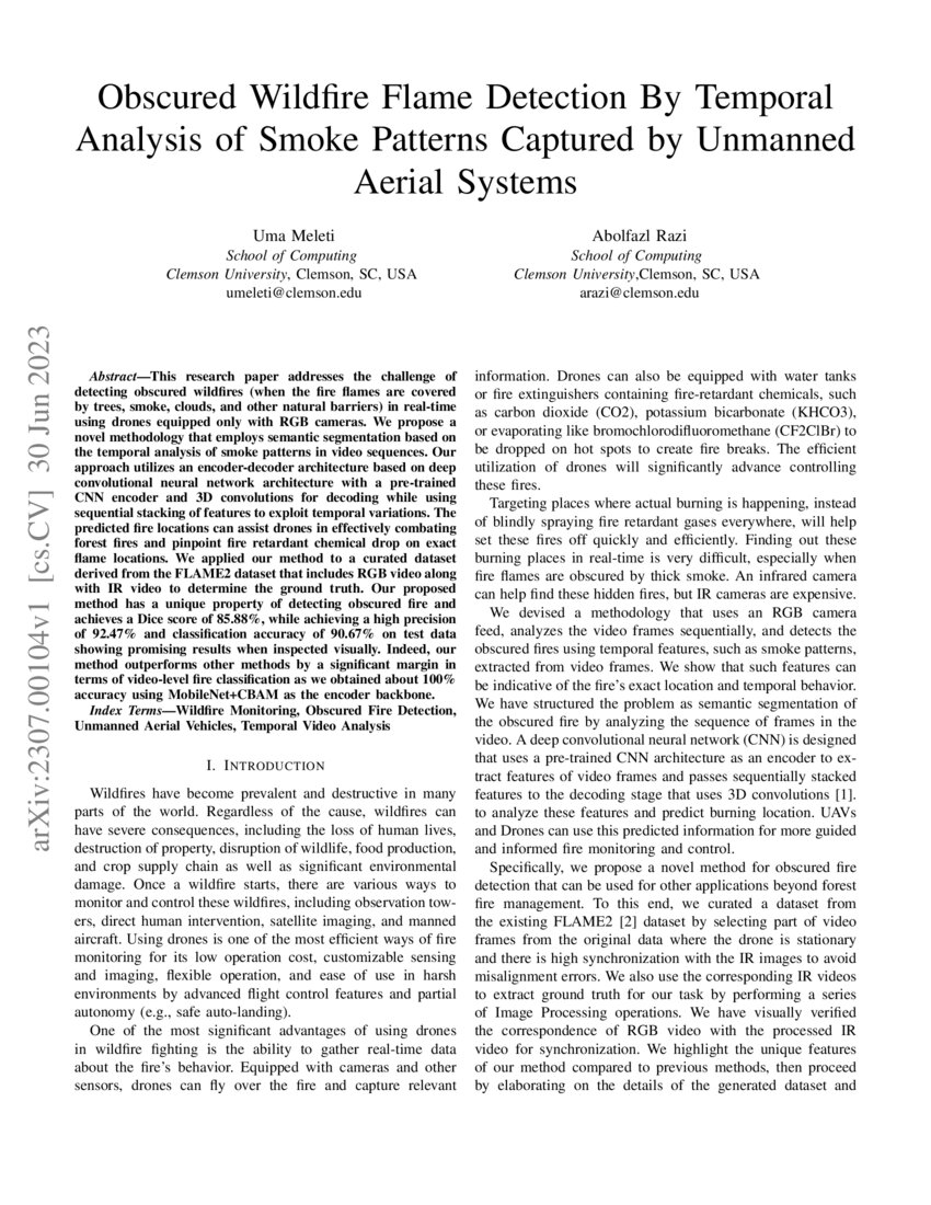 Obscured Wildfire Flame Detection By Temporal Analysis Of Smoke