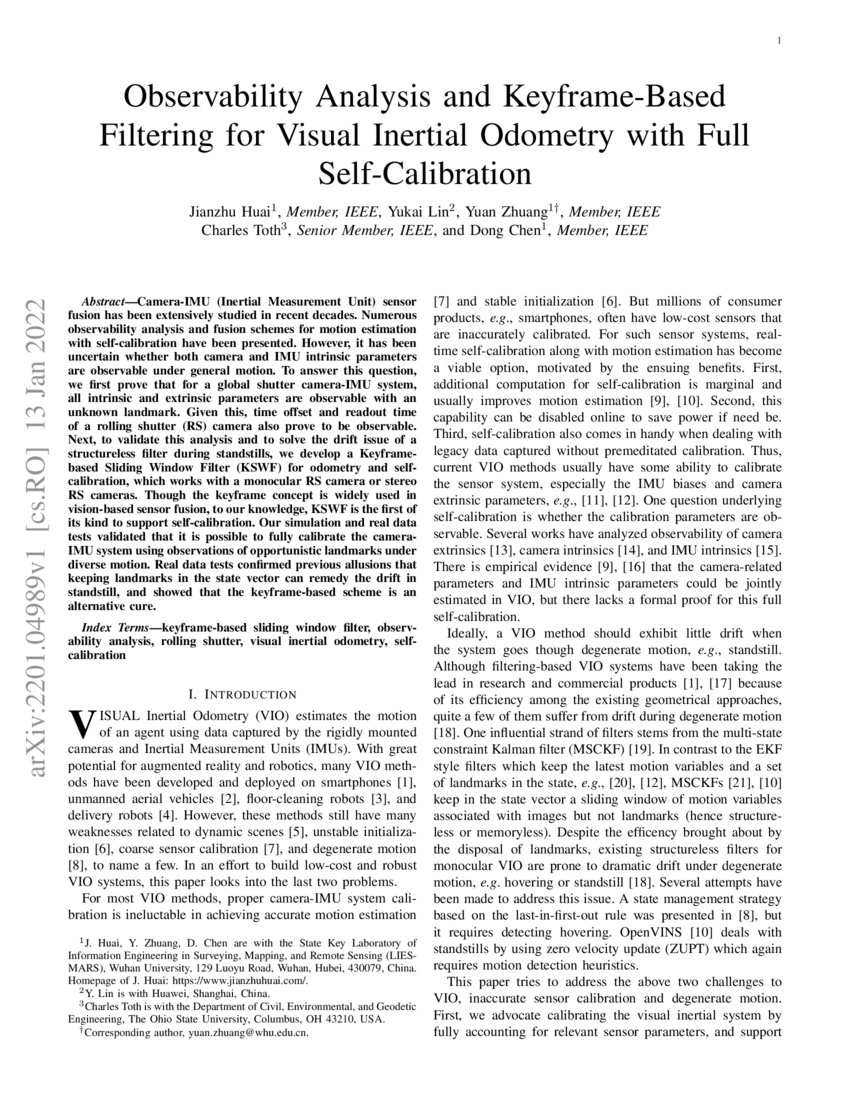 Observability Analysis and Keyframe-Based Filtering for Visual Inertial Odometry with Full Self ...