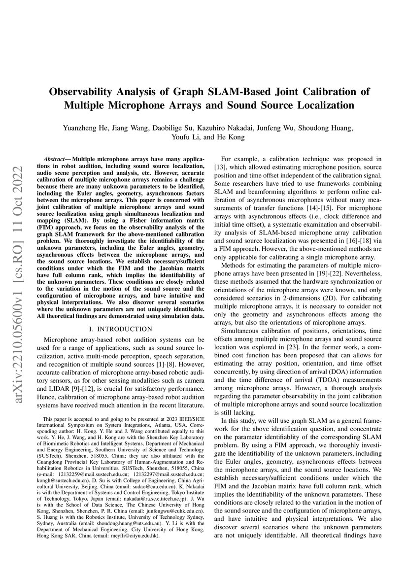 Observability Analysis Of Graph Slam Based Joint Calibration Of Multiple Microphone Arrays And