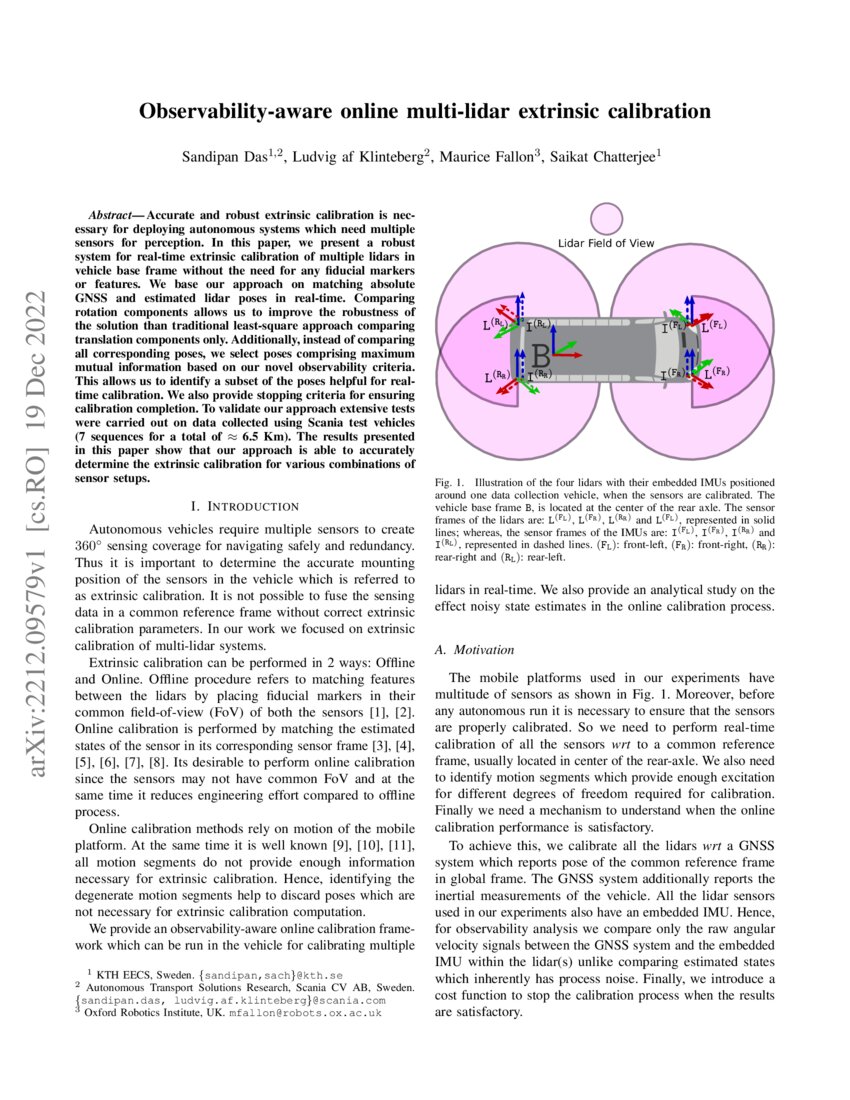 Observability Aware Online Multi Lidar Extrinsic Calibration Deepai