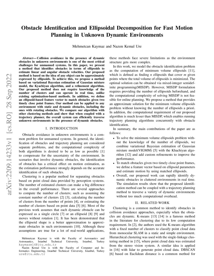 Obstacle Identification and Ellipsoidal Decomposition for Fast Motion Planning in Unknown ...