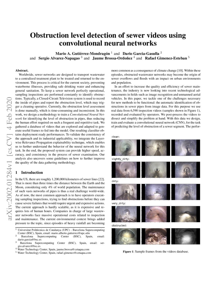 Obstruction Level Detection Of Sewer Videos Using Convolutional Neural