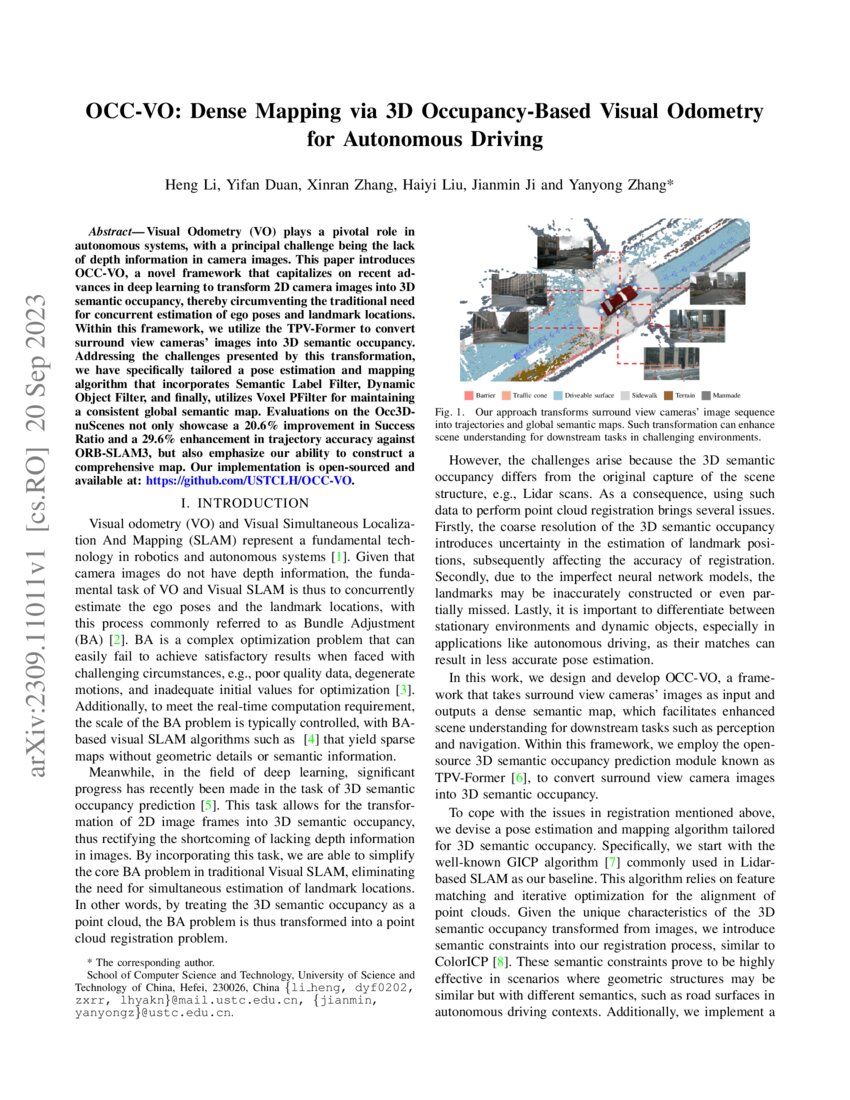 Occ Vo Dense Mapping Via 3d Occupancy Based Visual Odometry For Autonomous Driving Deepai 