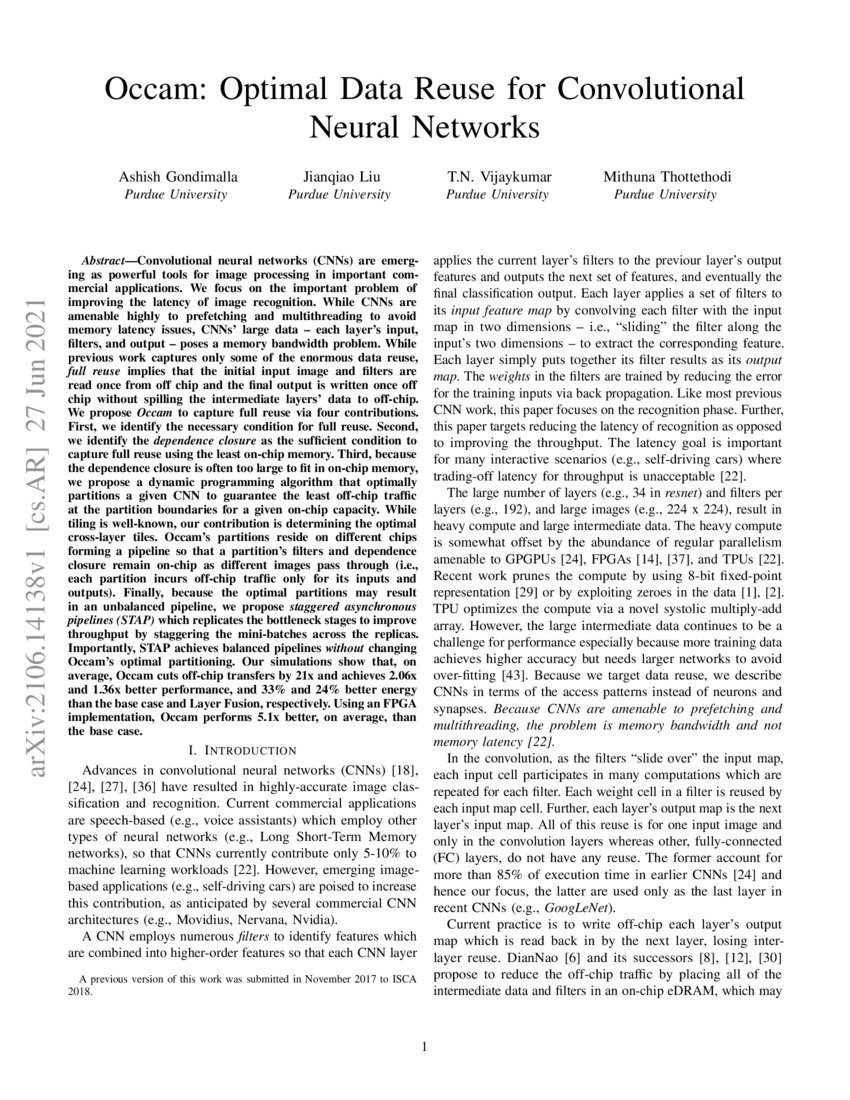 OCCAM: Optimal Data Reuse for Convolutional Neural Networks | DeepAI