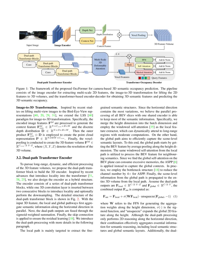 Occformer Dual Path Transformer For Vision Based 3d Semantic Occupancy