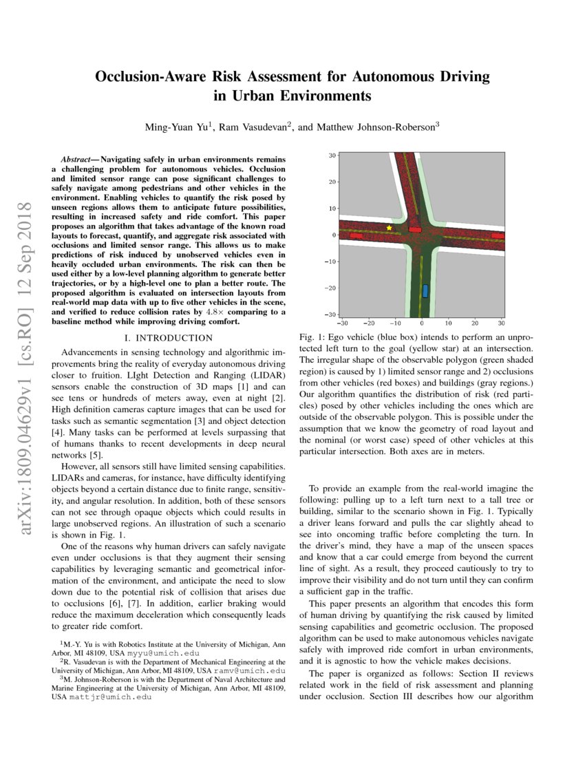 Occlusion Aware Risk Assessment For Autonomous Driving In Urban Environments Deepai