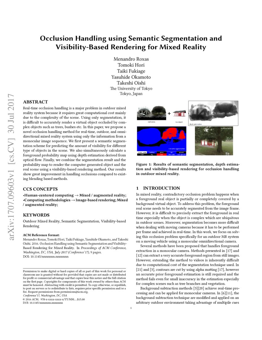 Occlusion Handling Using Semantic Segmentation And Visibility Based Rendering For Mixed Reality 