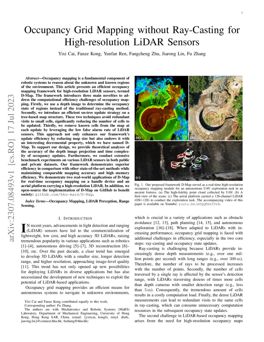 Occupancy Grid Mapping Without Ray Casting For High Resolution Lidar