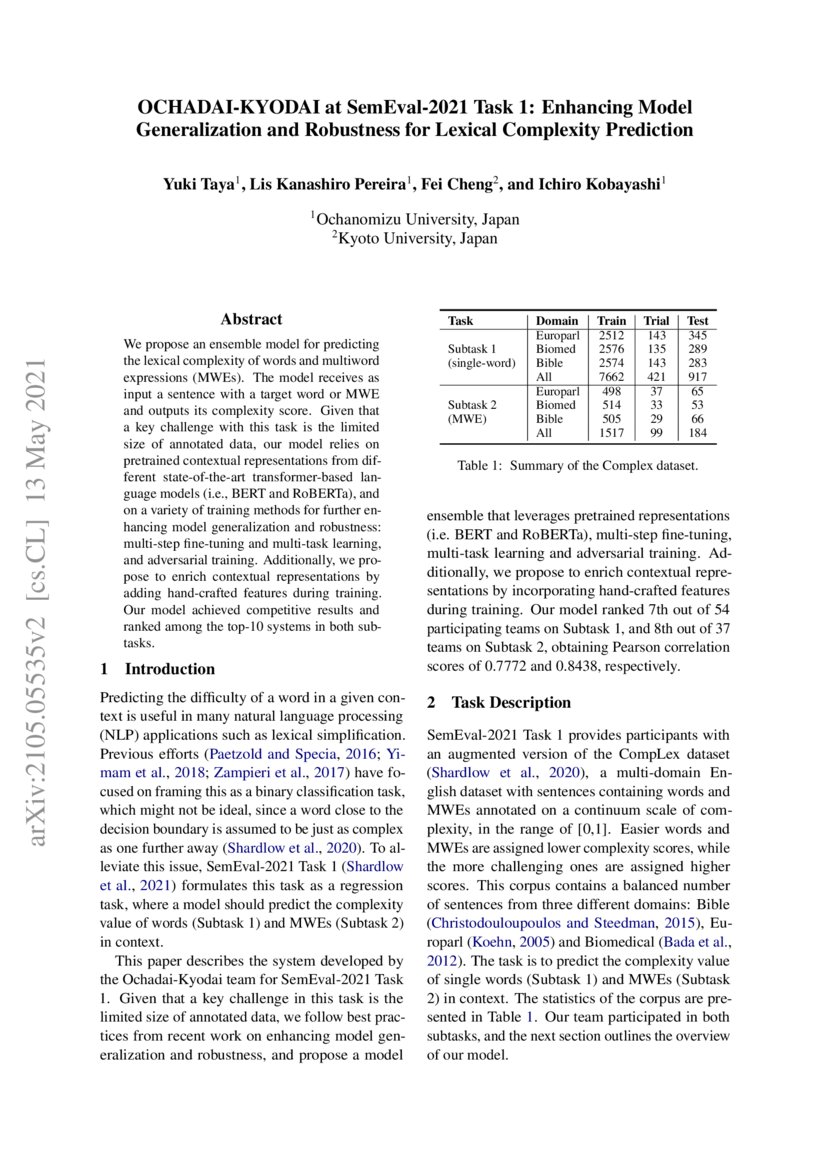 OCHADAI-KYODAI at SemEval-2021 Task 1: Enhancing Model Generalization and Robustness for Lexical ...