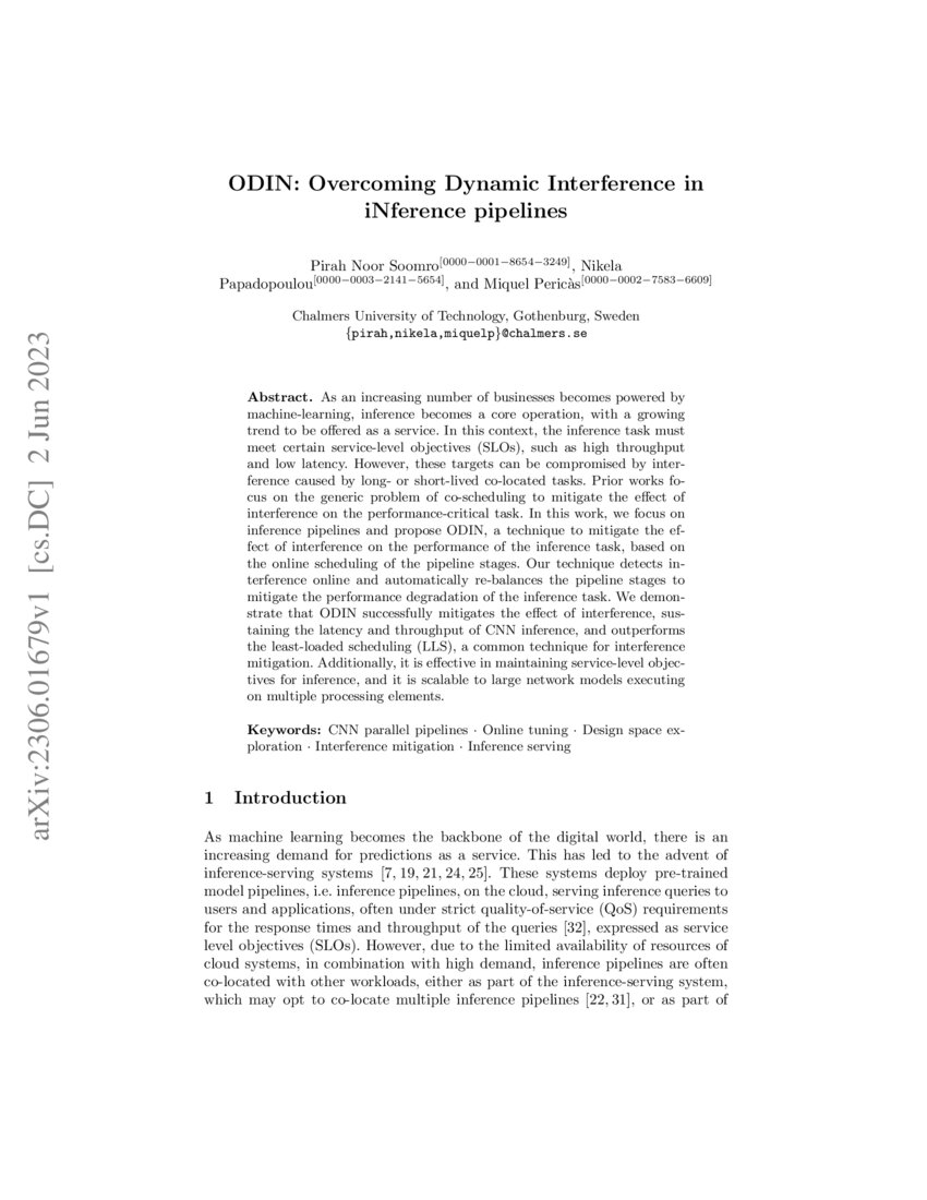 ODIN: Overcoming Dynamic Interference in iNference pipelines | DeepAI