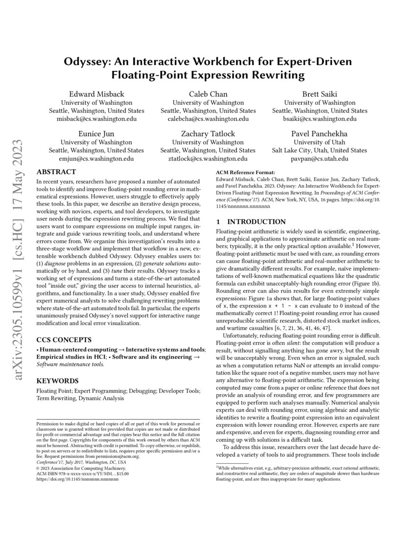 Odyssey An Interactive Workbench For Expert Driven Floating Point Expression Rewriting Deepai 7738