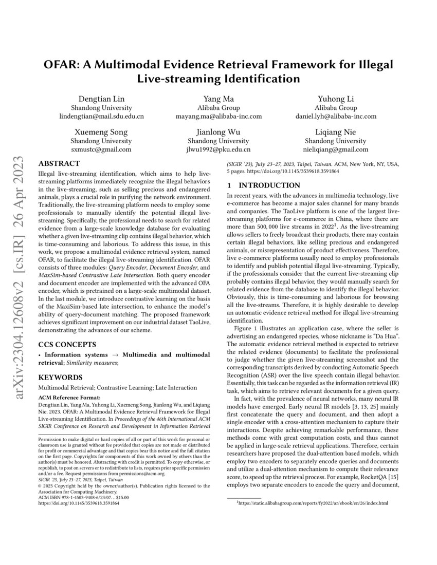 OFAR: A Multimodal Evidence Retrieval Framework for Illegal Live ...