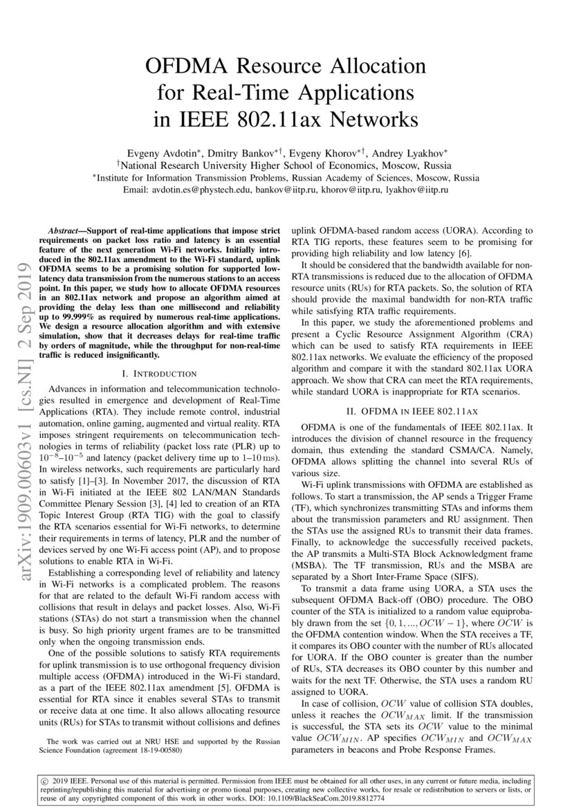 Ofdma Resource Allocation For Real Time Applications In Ieee 80211ax Networks Deepai