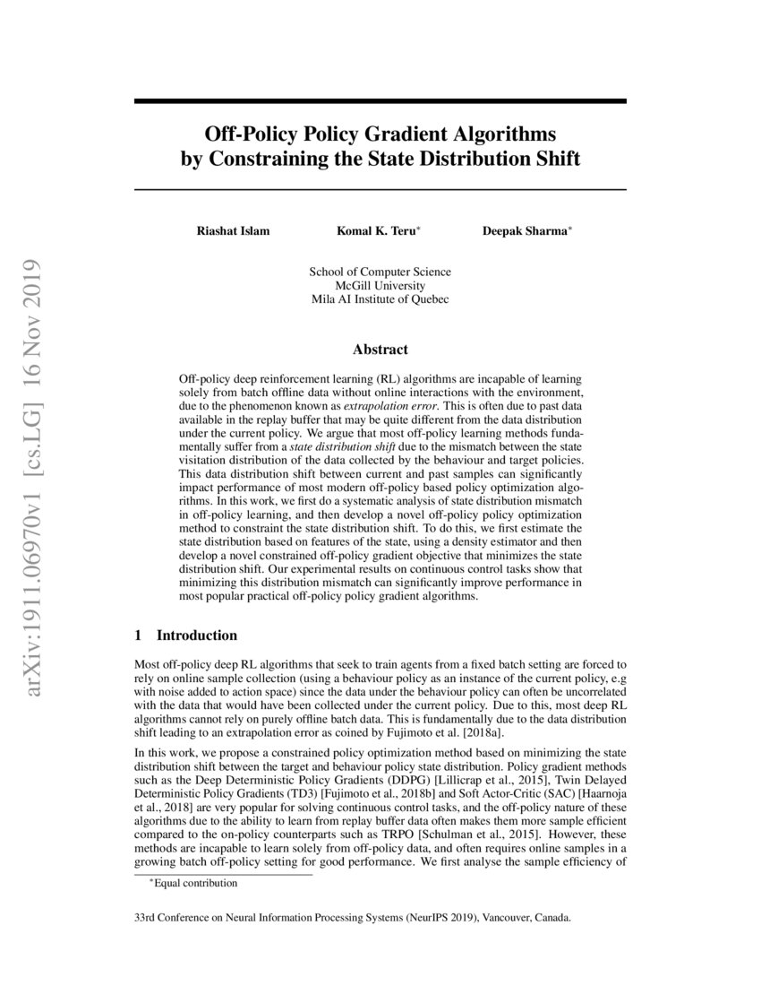 Off-Policy Policy Gradient Algorithms by Constraining the State ...